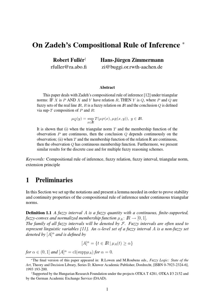 On Zadeh's Compositional Rule of Inference: Robert Full Er Hans-J Urgen ...