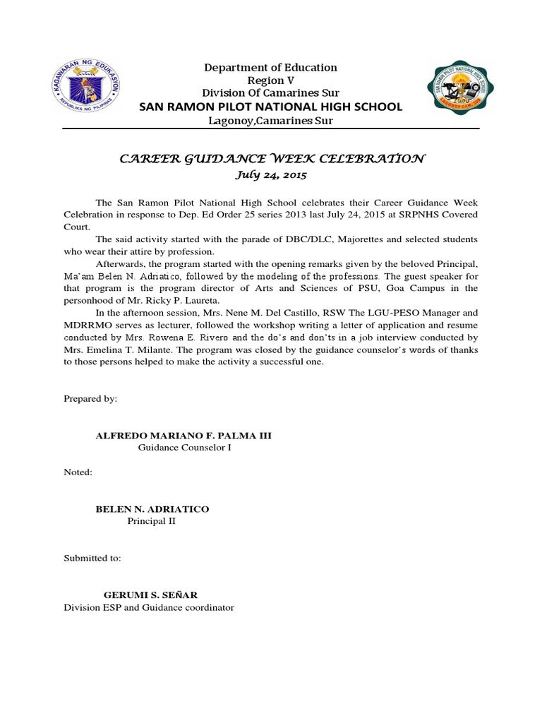 Narrative Report Career Guidance Week | PDF