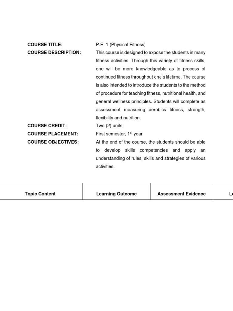 Course Title: Course Description | PDF | Physical Fitness | Educational ...