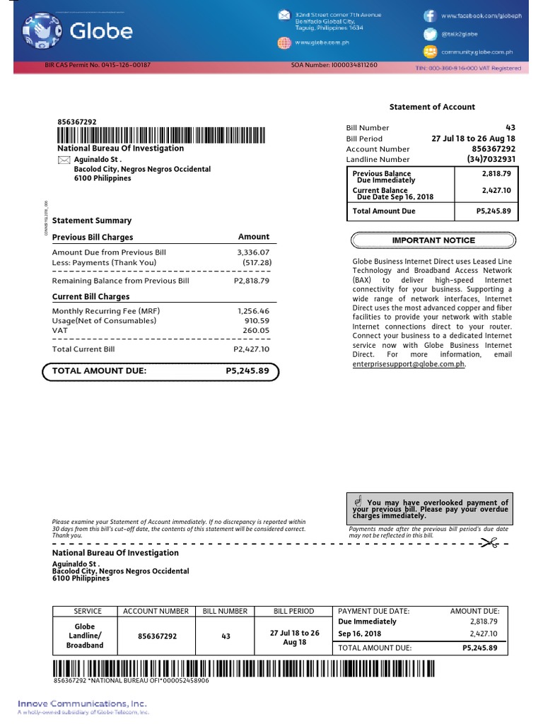 Globe Bill | PDF | Internet Access | Computer Network