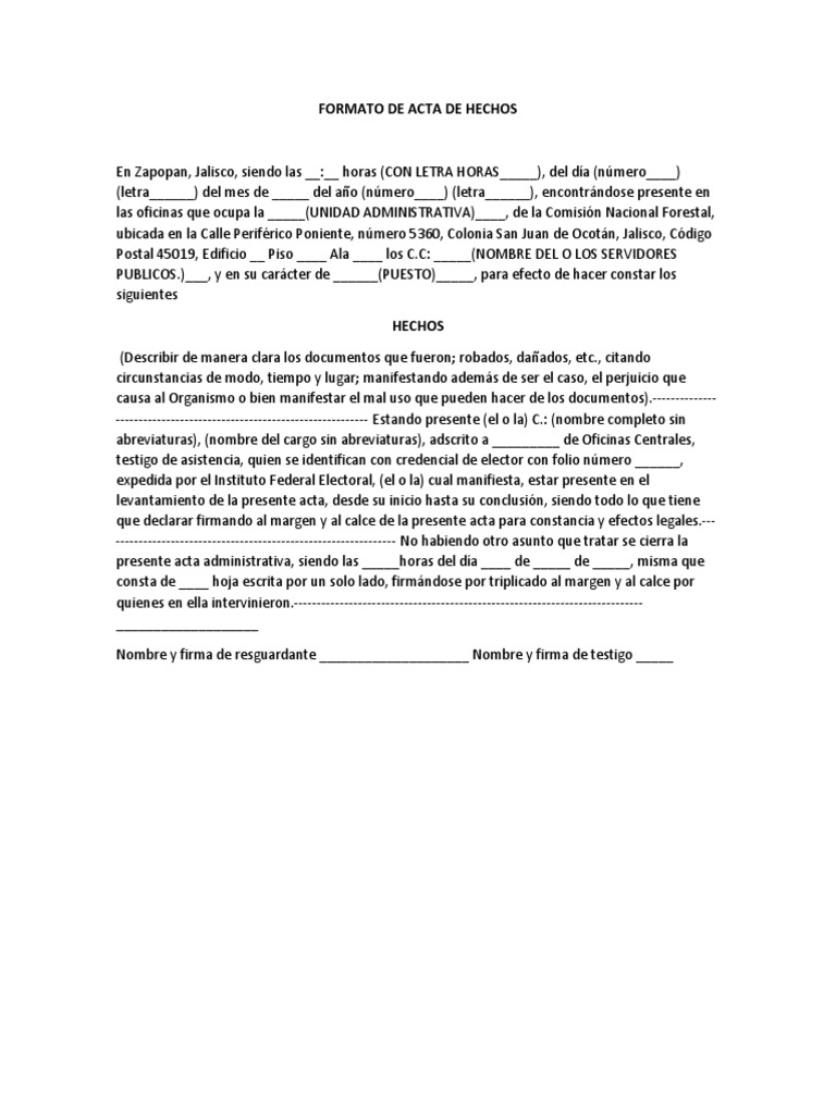 Formato de Acta de Hechos | PDF