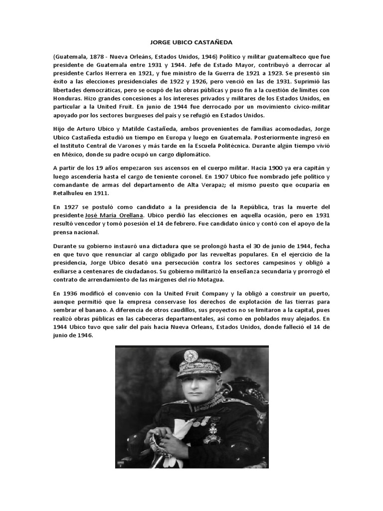 Biografía de Jorge Ubico Castañeda | PDF | Guatemala | Formas de gobierno