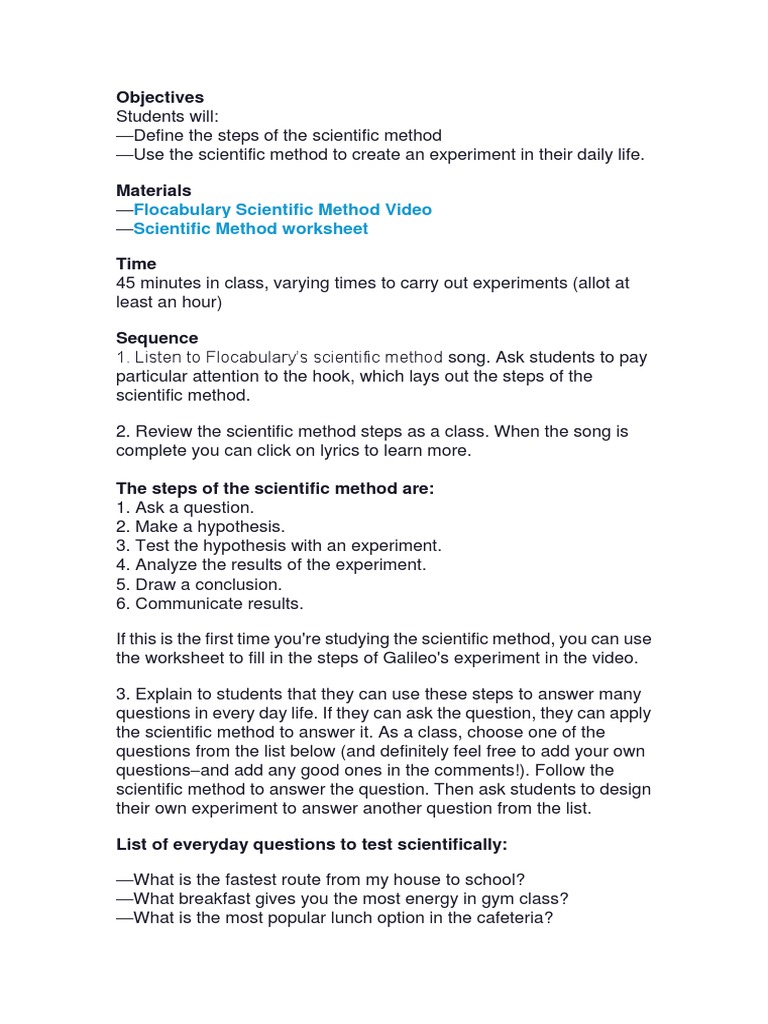 Flocabulary Scientific Method Video Scientific Method Worksheet | PDF ...