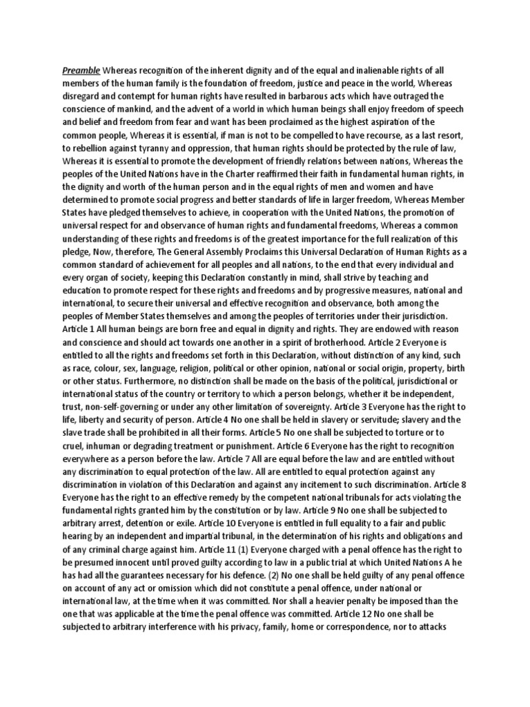 Preamble Whereas Recognition of The Inherent Dignity and of The Equal ...