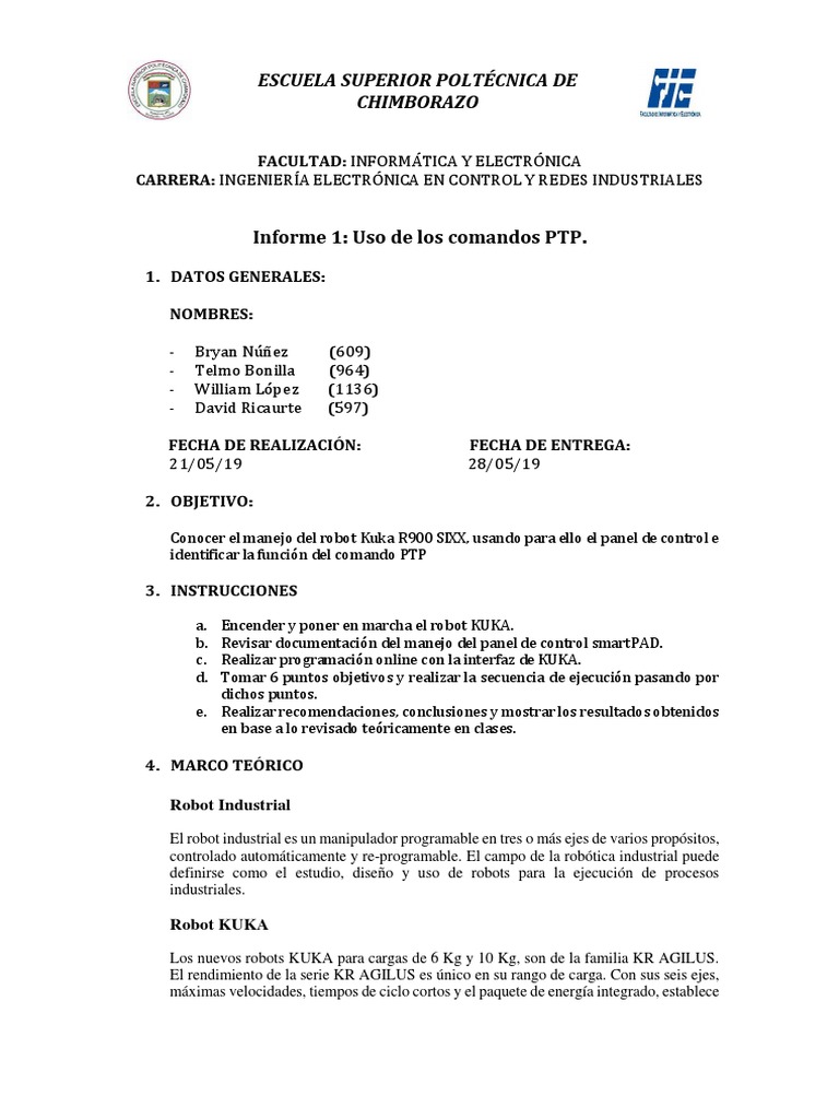 Comando PTP Kuka | PDF | Robot | Robótica