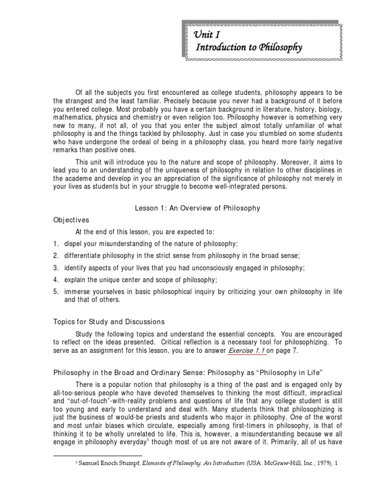 Unit 1 - Introduction To Philosophy Lesson 1 | PDF | Question | Reality