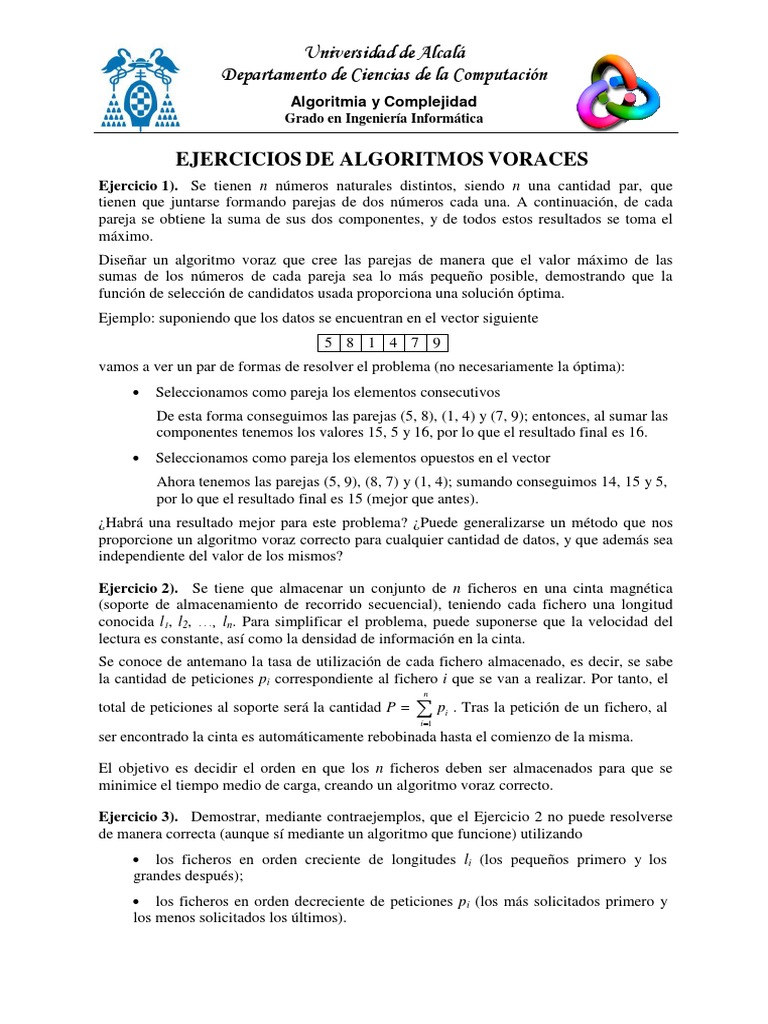 Ejercicios de Algoritmos Voraces en Informática | PDF | Vértice (teoría de grafos) | Algoritmos