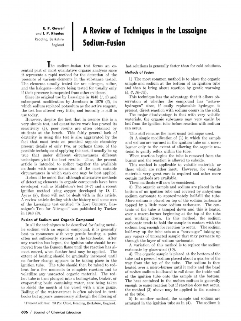 Review of Techniques The Sodium-Fusion: in Lassaigne | Download Free ...