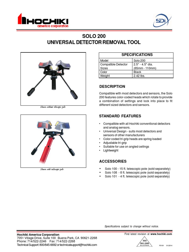 SOLO 200 Universal Detector Removal Tool: Specifications | PDF ...