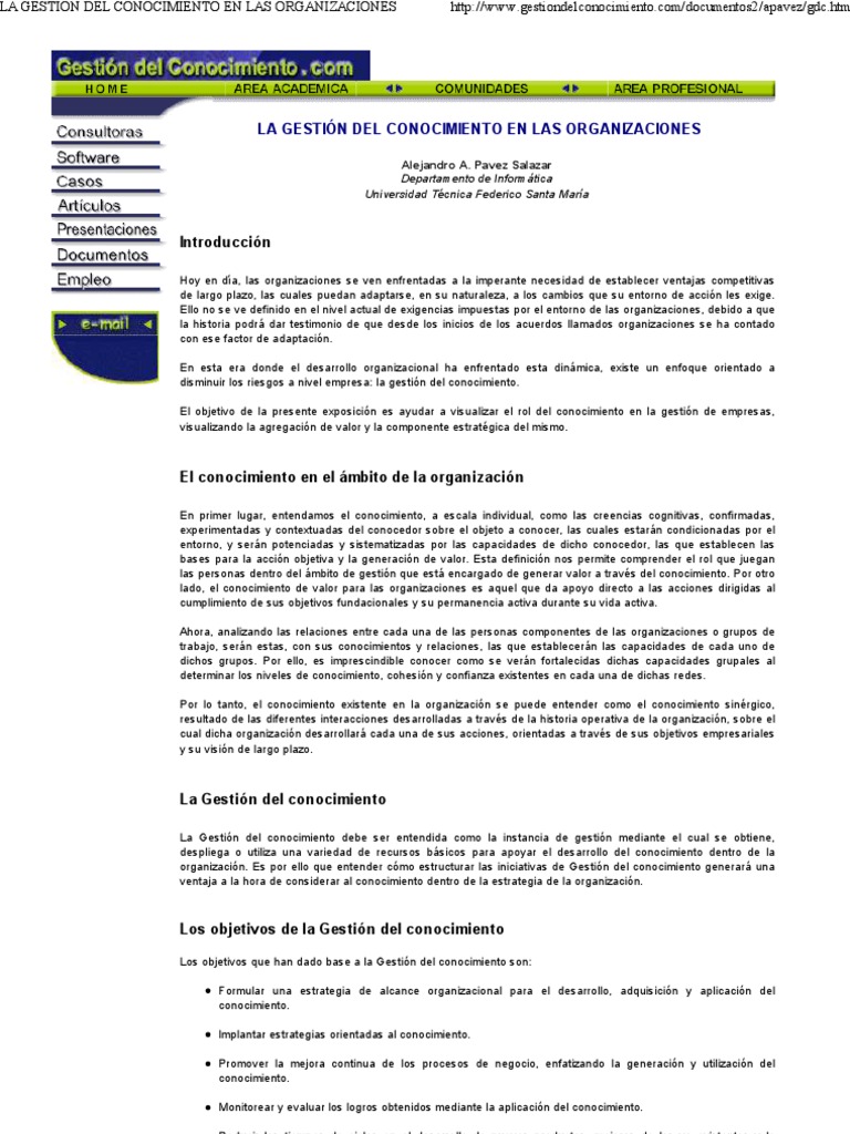 La Gestion Del Conocimiento... | PDF | Conocimiento administrativo | Conocimiento