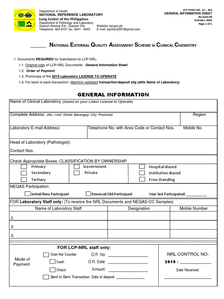 2019 NEQASCCReg Form | PDF | Medical Laboratory | Banks