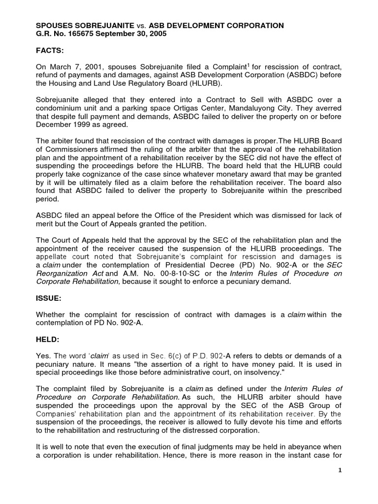 43 CD Sobrejuanite Vs Asb DVT Corp | PDF | Bankruptcy | Justice