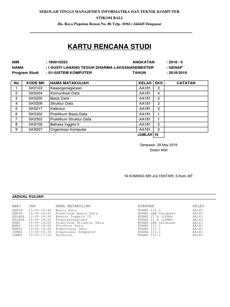 Kartu Rencana Studi | PDF