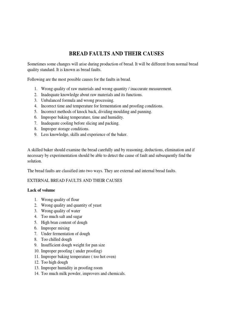 Bread Faults: Causes and Solutions | PDF | Breads | Dough