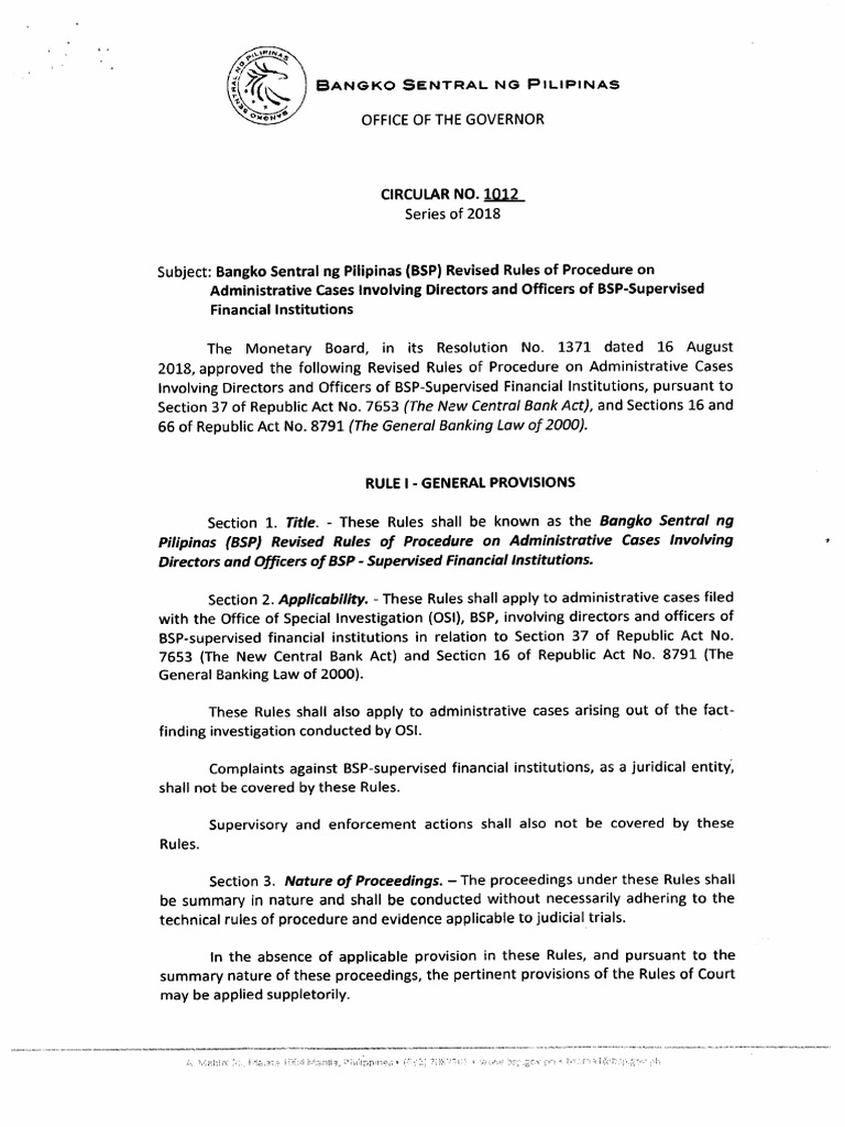 BSP Circular | PDF | Complaint | Pleading