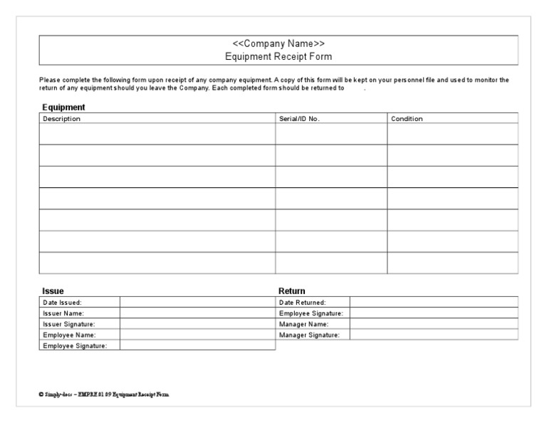 Equipment Receipt Form | PDF