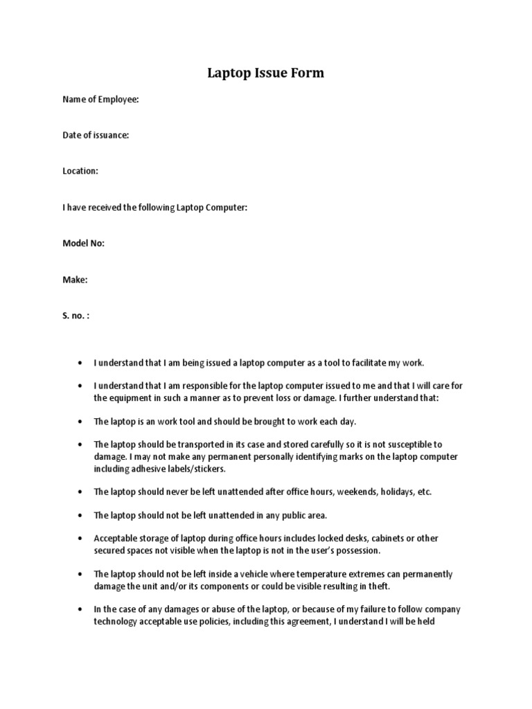 Laptop Issue Form PDF | PDF | Laptop | Employment