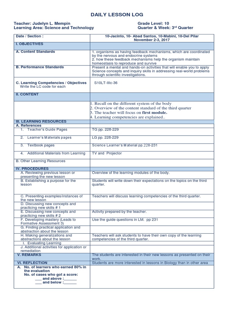 Daily Lesson Log | PDF | Teachers | Abstraction
