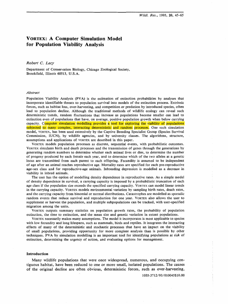 Lacy 1993 Vortex For PVA | PDF | Inbreeding | Zygosity
