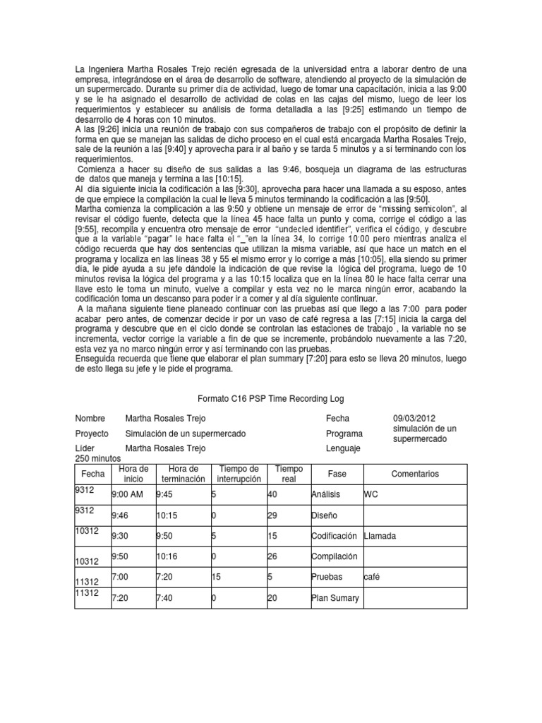 Registro de Tiempo de Proyecto Software | PDF | Ciencias de la ...