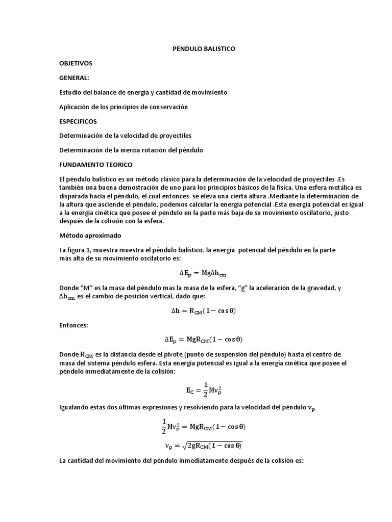 PENDULO BALISTICO Fisica | PDF | Péndulo | Movimiento (física)