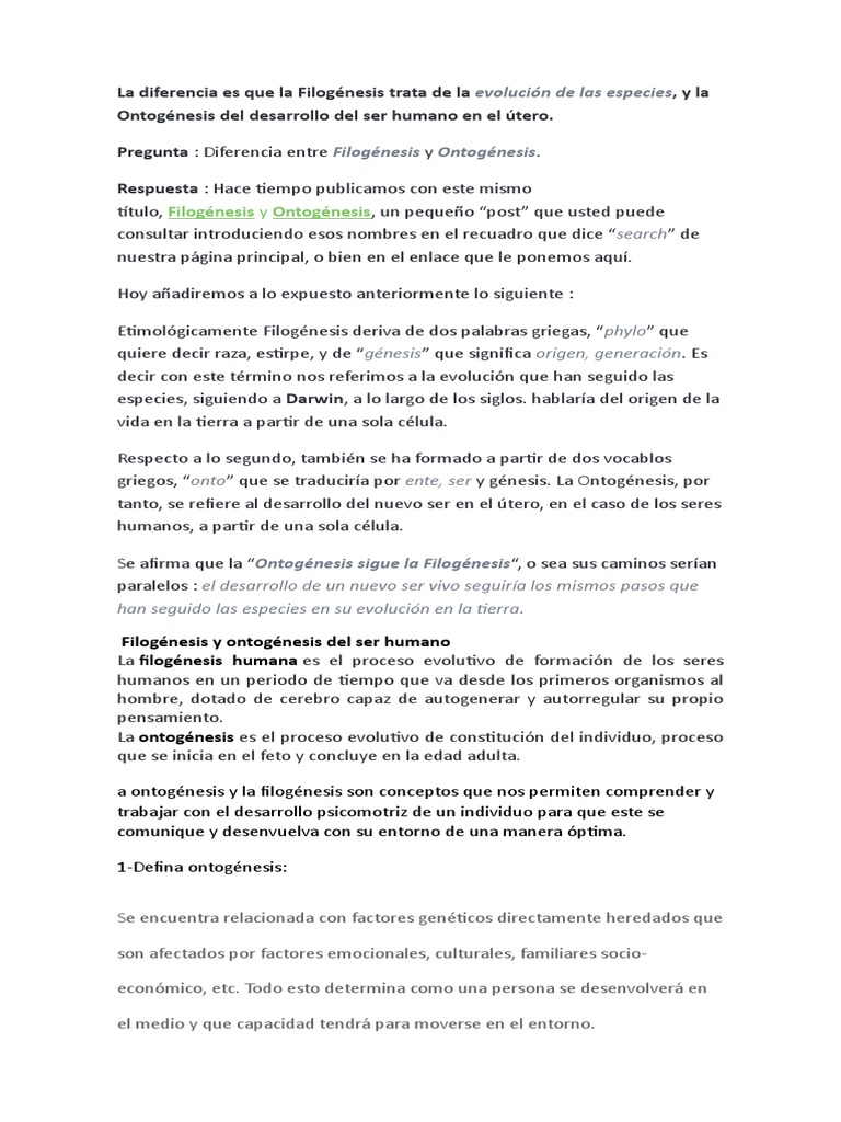 Diferencias entre Filogénesis y Ontogénesis | PDF | Moralidad | Evolución