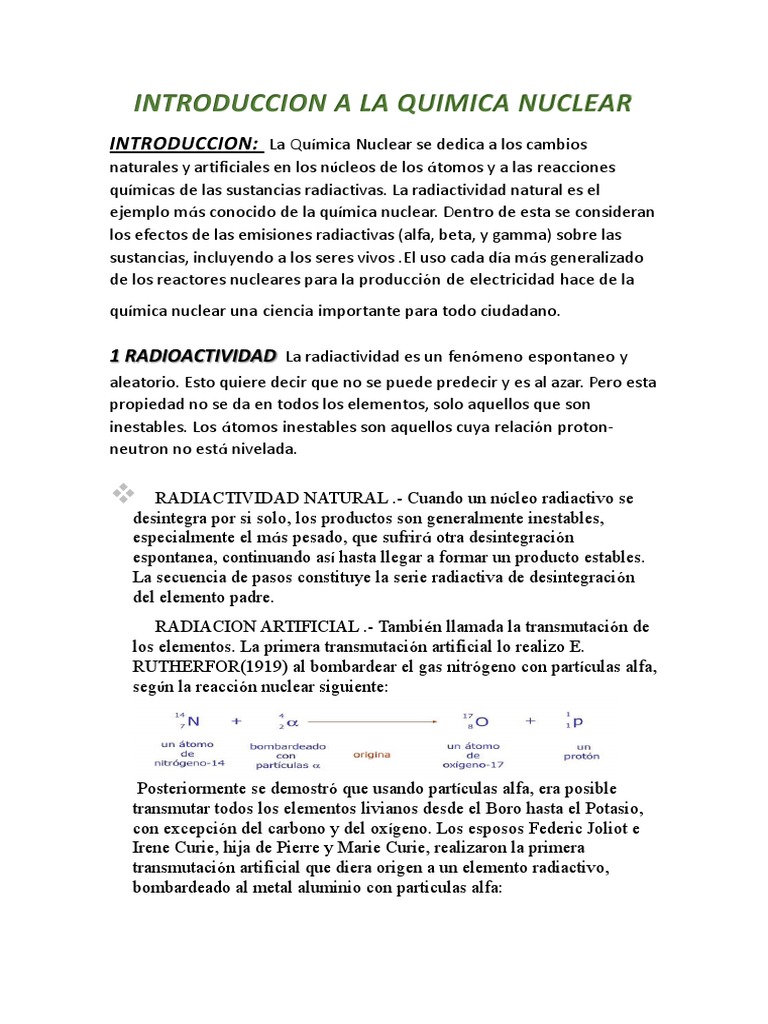 Introduccion A La Quimica Nuclear | PDF | Rayo gamma | Desintegración ...