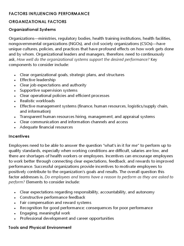 Factors Influencing Performance Organizational Factors | PDF | Goal ...
