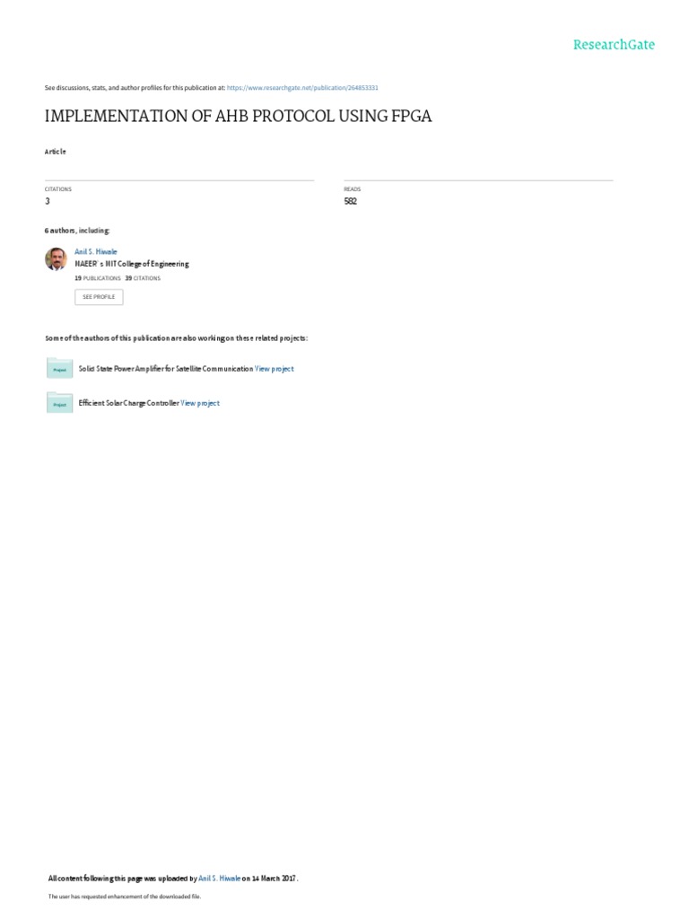 Implementation of Ahb Protocol Using Fpga PDF | PDF | System On A Chip | Areas Of Computer Science