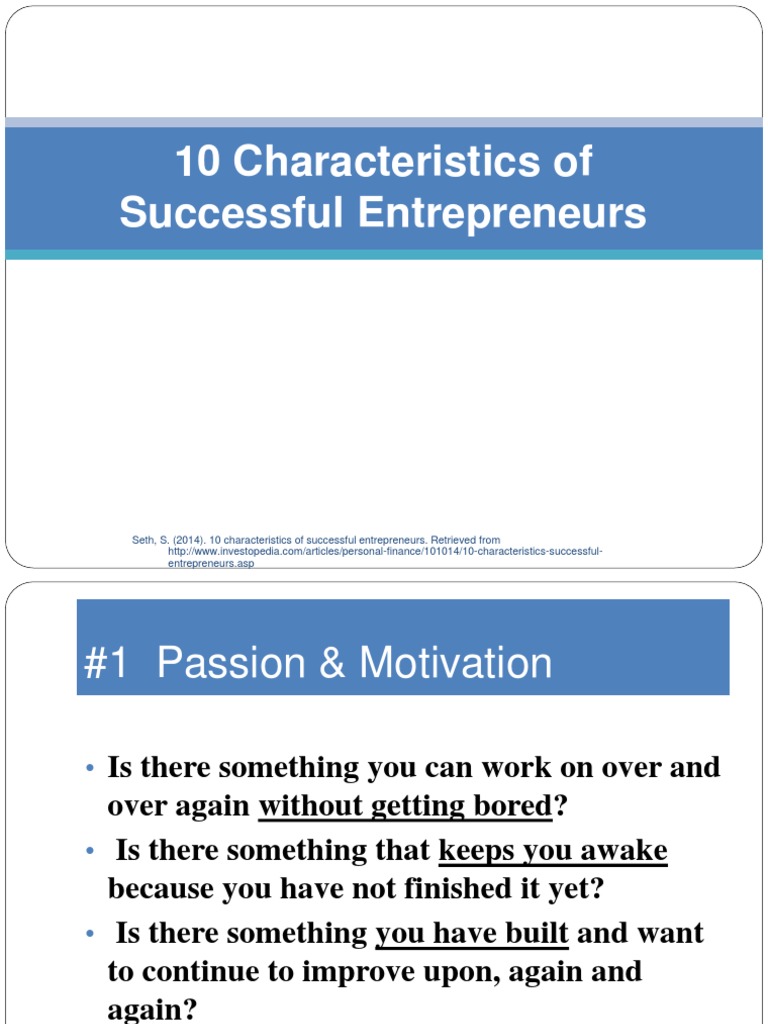 10 Characteristics of Successful Entrepreneurs | PDF | Entrepreneurship ...