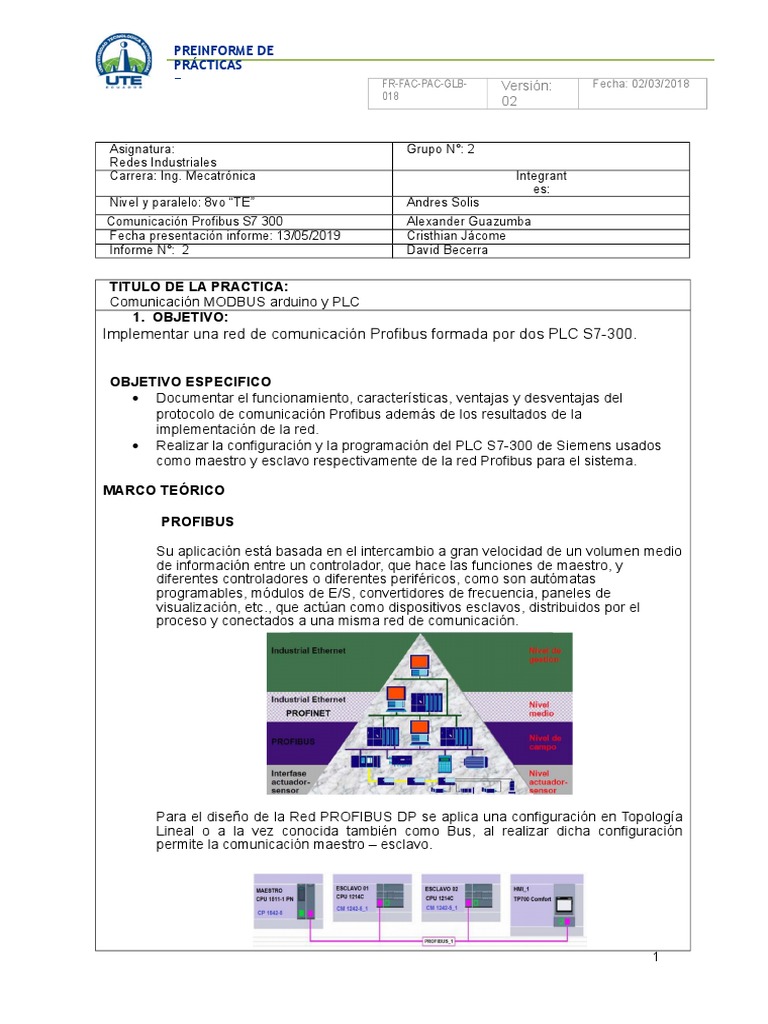 PREINFORME Profibus | PDF | Arduino | Red de computadoras