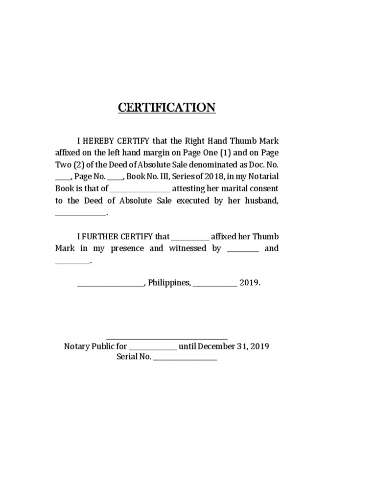 Certification On Thumb Mark | PDF