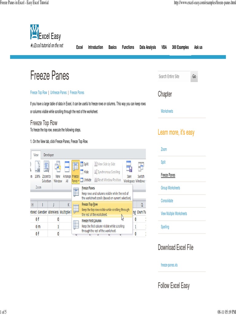 Freeze Panes in Excel - Easy Excel Tutorial | PDF | Microsoft Excel ...