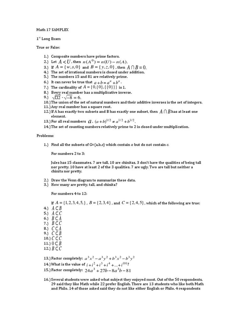 Math 17 Samplex1 | PDF | Integer | Arithmetic