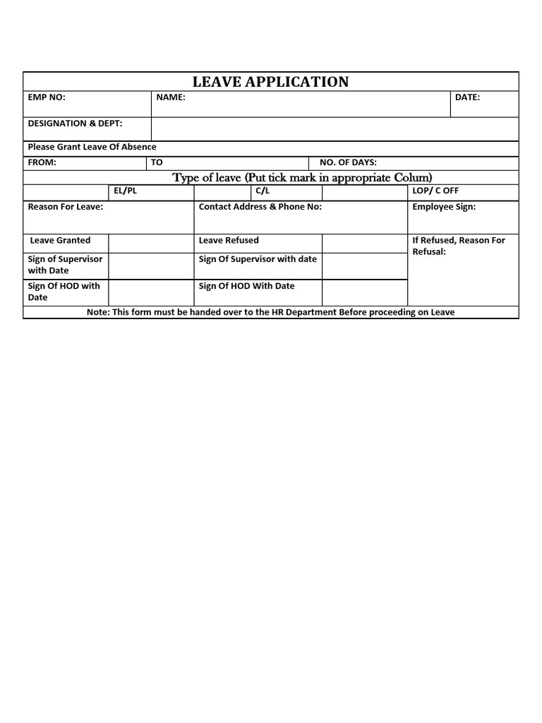 Leave Application Format | PDF