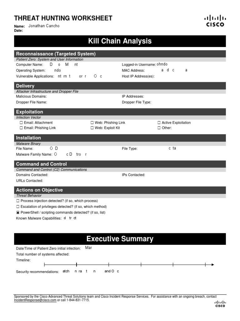 Threat Hunting Worksheet Fillable - OlimpycDestroyer | PDF