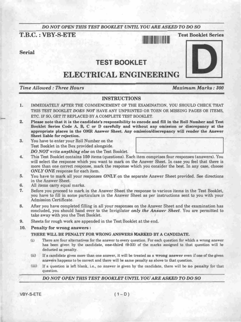 Electrical Engineering Exam Guide | PDF | Question | Test (Assessment)