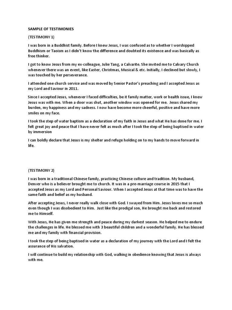 Sample of Testimonies | PDF