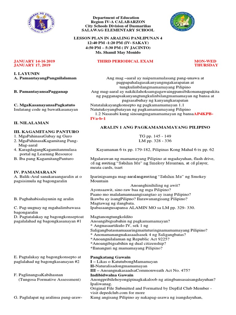 AP 4th Grading DLP | PDF