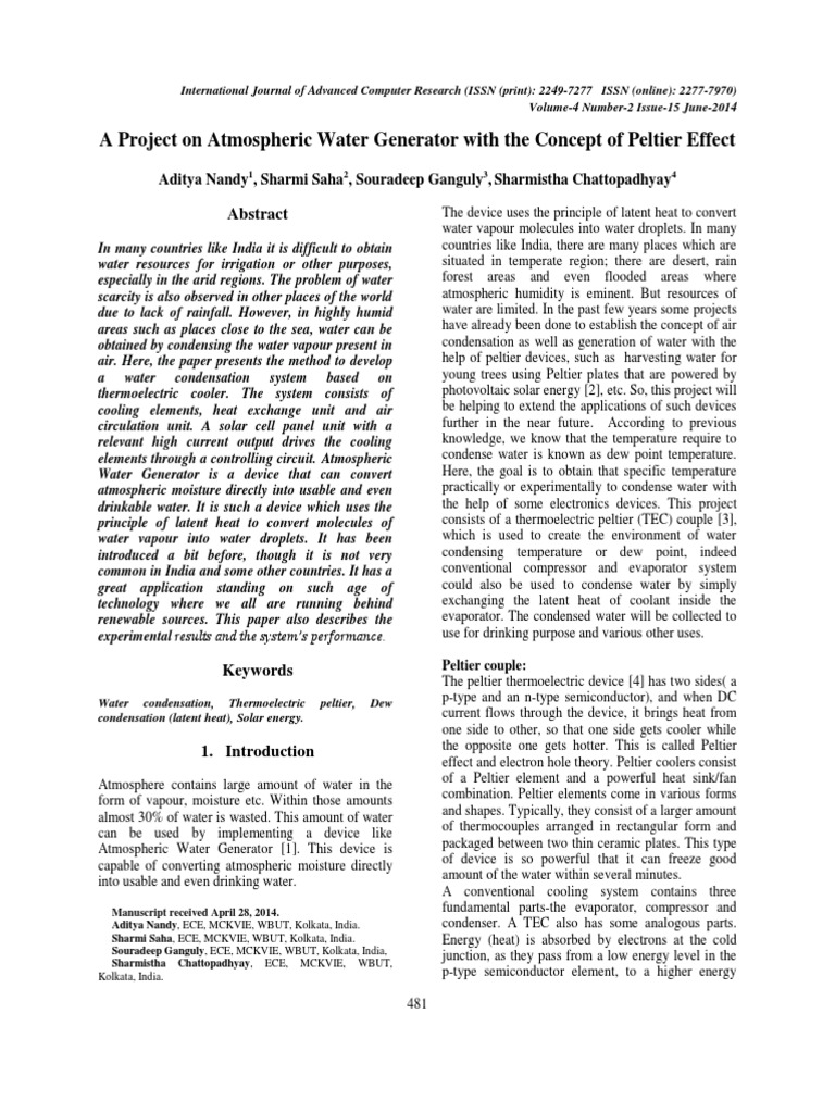 A Project On Atmospheric Water Generator PDF | PDF | Water | Nature