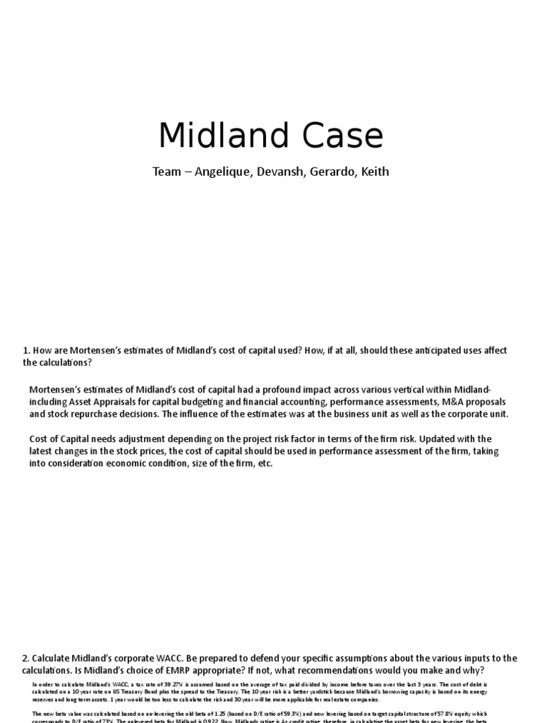 Midland Case | PDF | Cost Of Capital | Beta (Finance)