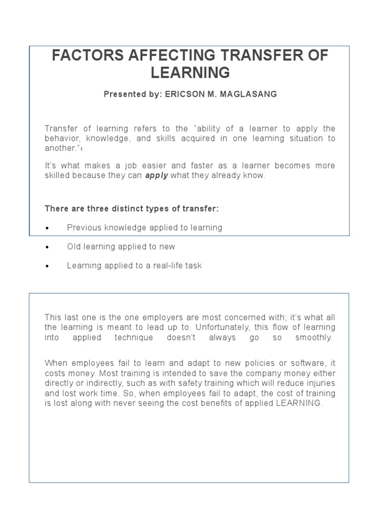 Factors Affecting Transfer of Learning | PDF | Instructional Design ...