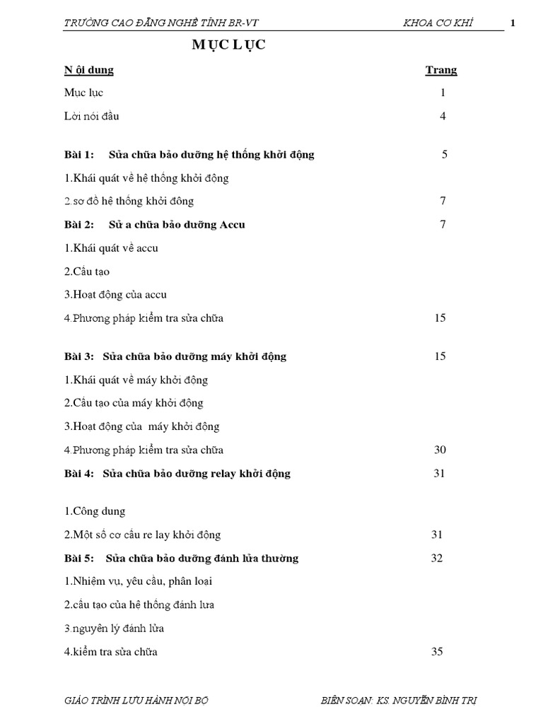 Giao Trinh Sua Chua Bao Duong He Thong Khoi Dong Danh Lua | PDF