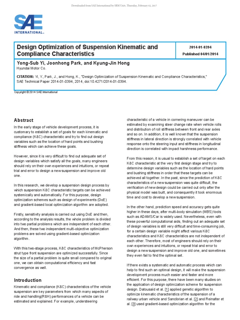 SAE Paper On Compliance | PDF | Sensitivity Analysis | Mathematical ...