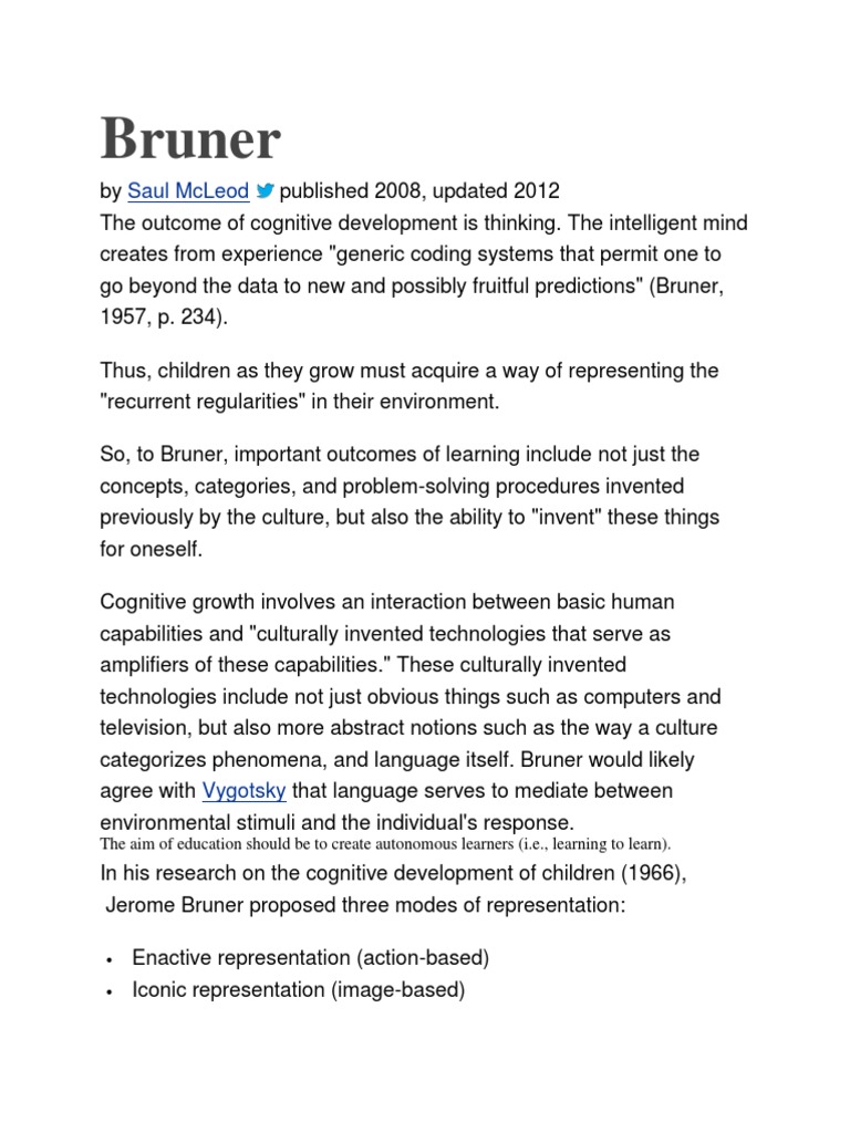 Bruner's Modes of Cognitive Representation | PDF | Constructivism ...