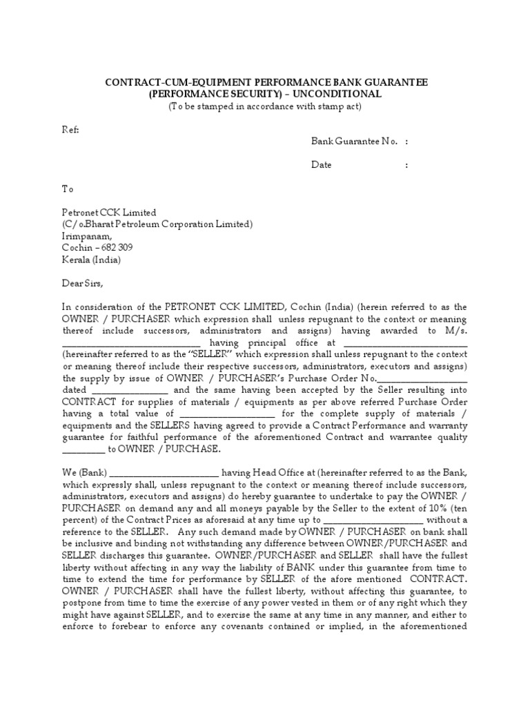 Performance Bank Guarantee | PDF | Guarantee | Contract Law