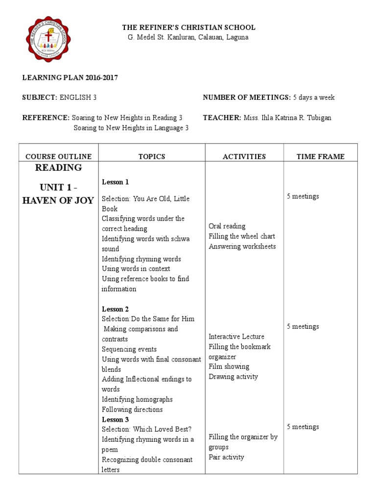 English 3 Learning Plan 2016-2017 | PDF | Verb | Subject (Grammar)