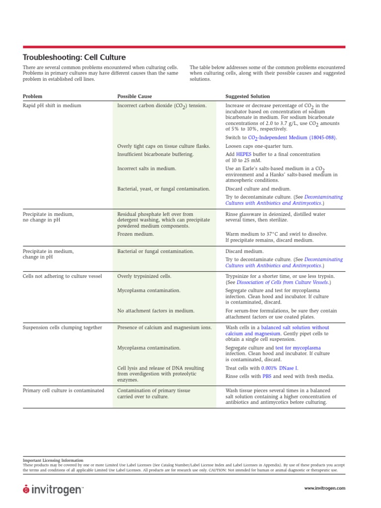 Cell Culture TroubleShooting | PDF | Cell Culture | Mycoplasma