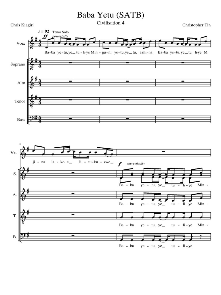 Baba Yetu SATB | PDF | Music Theory | Vocal Music
