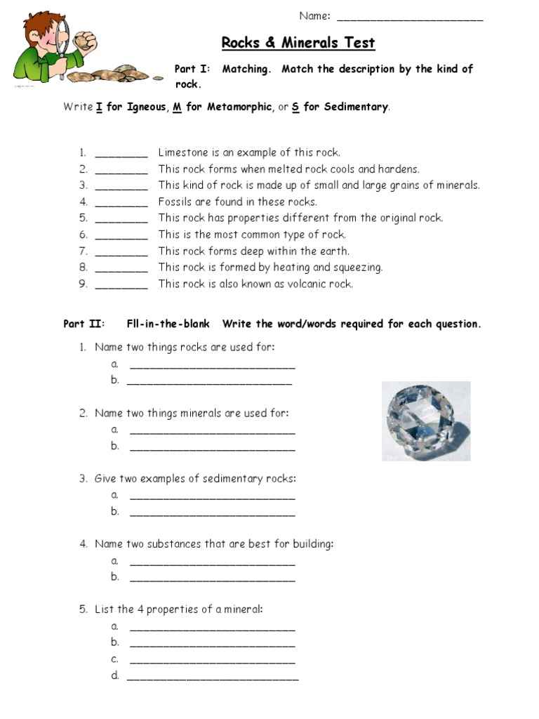 Rocks & Minerals Test | PDF | Sedimentary Rock | Rock (Geology)